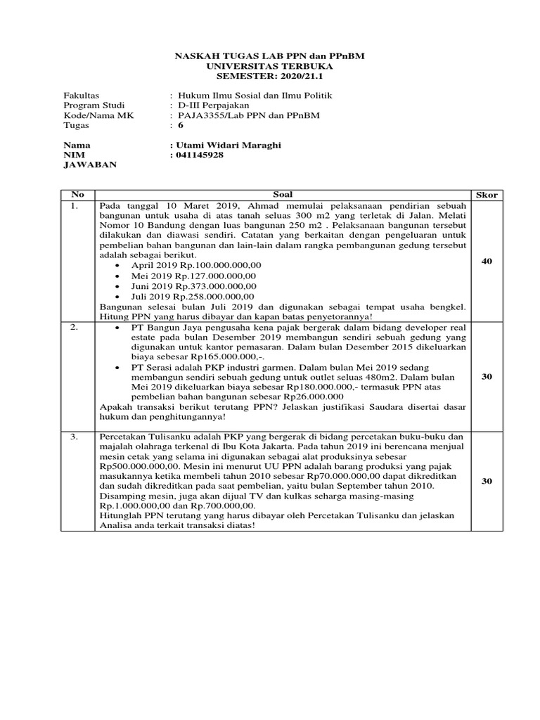 PAJA3355 Tugas 6 - 041145928 (Utami Widari M) | PDF