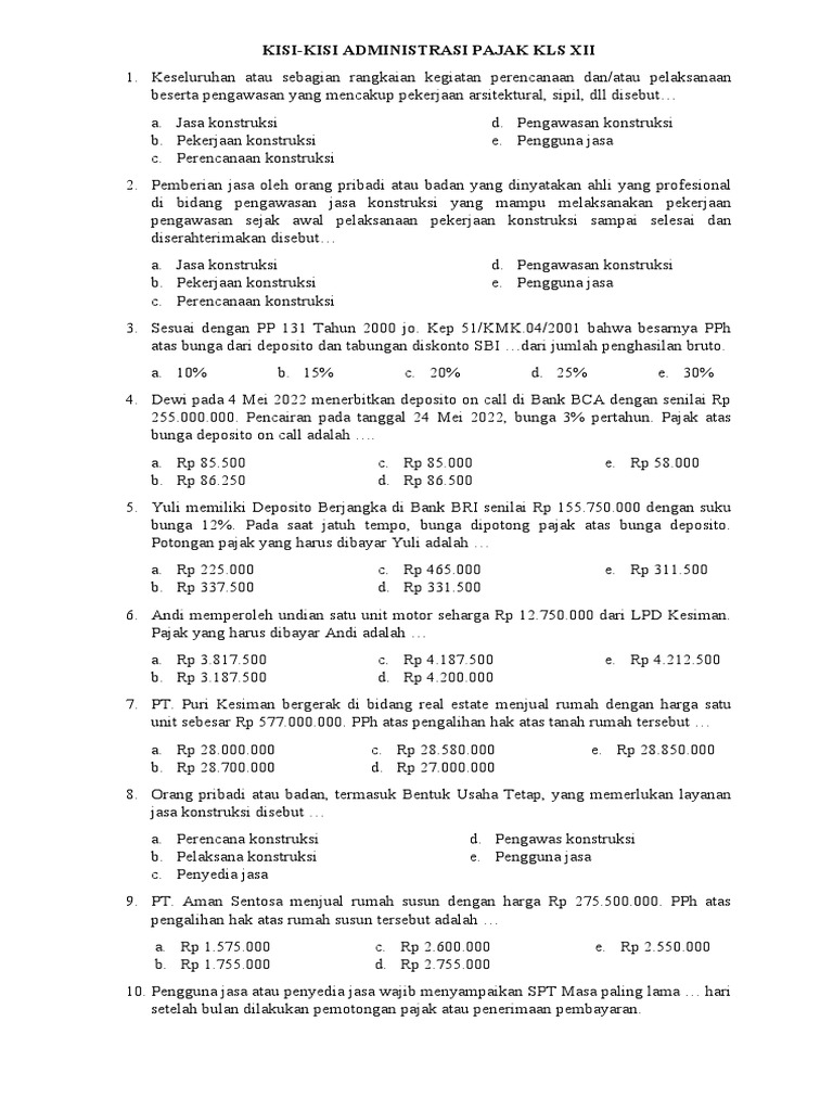 Kisi-Kisi Adm KLS Xii | PDF | Pengelolaan Keuangan & Uang | Griya & Taman