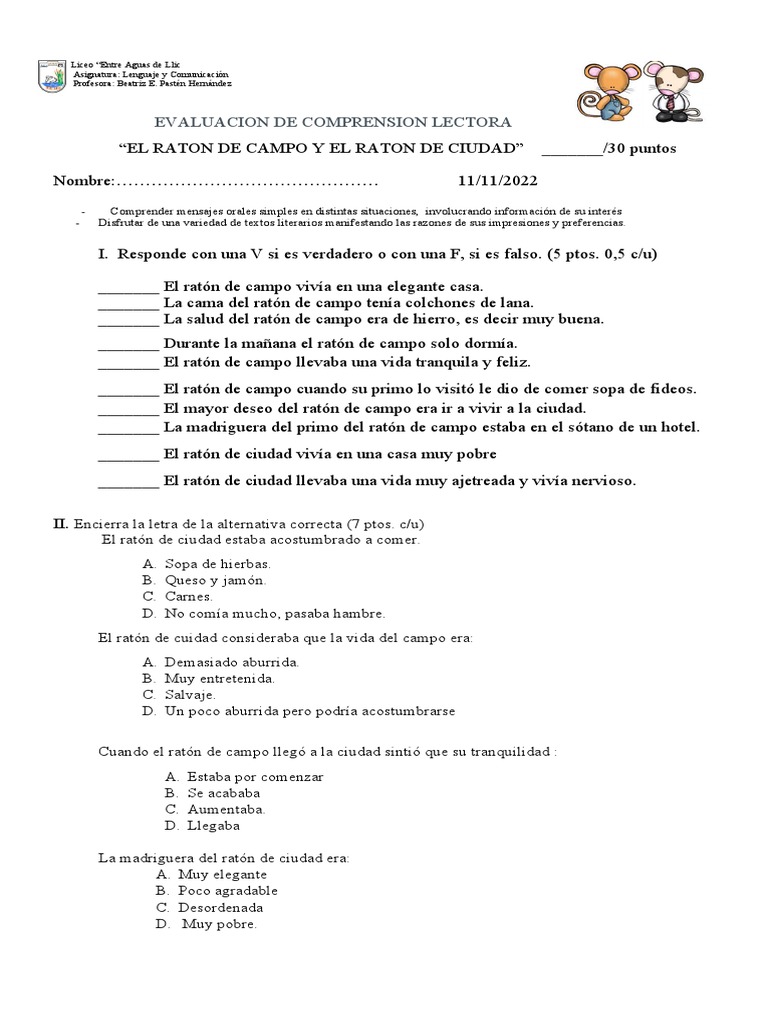 Prueba Lenguaje Plan Lector 3° Basico | PDF
