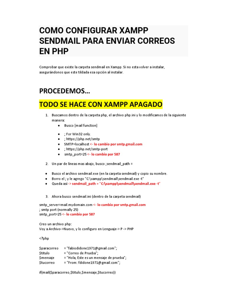 Configura XAMPP Sendmail en PHP | PDF