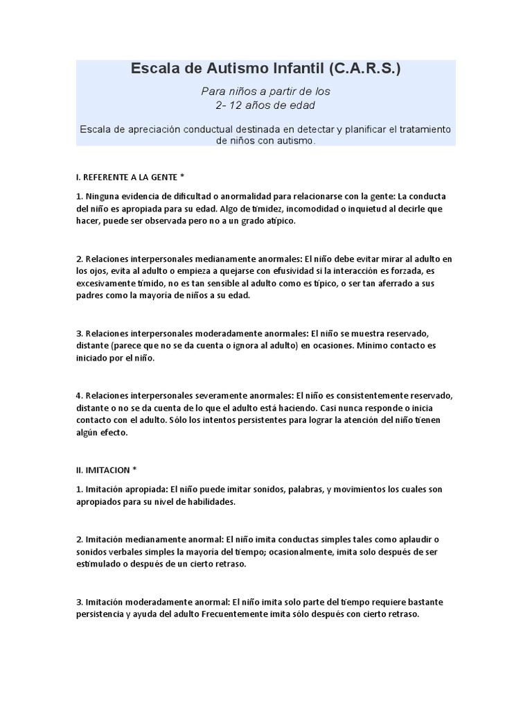 Escala C.A.R.S. para Autismo Infantil | PDF | Las emociones | Juguetes