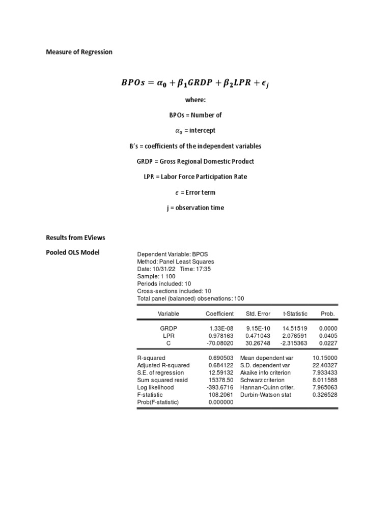 Eviews Output | PDF | Coefficient Of Determination | F Test
