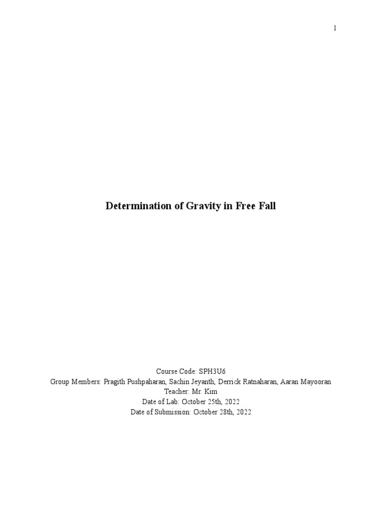 Determination of Gravity in Free Fall | PDF | Experiment | Uncertainty