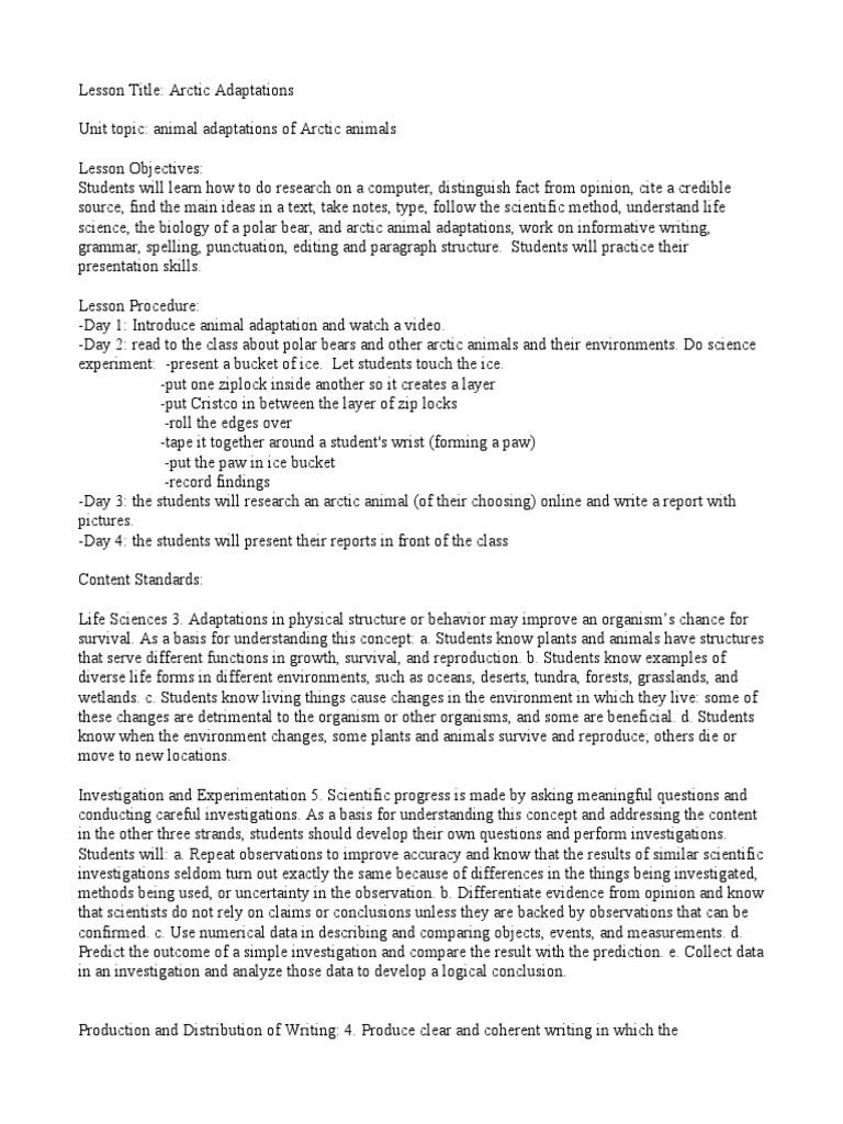 Lesson Plan Polar Bears | PDF