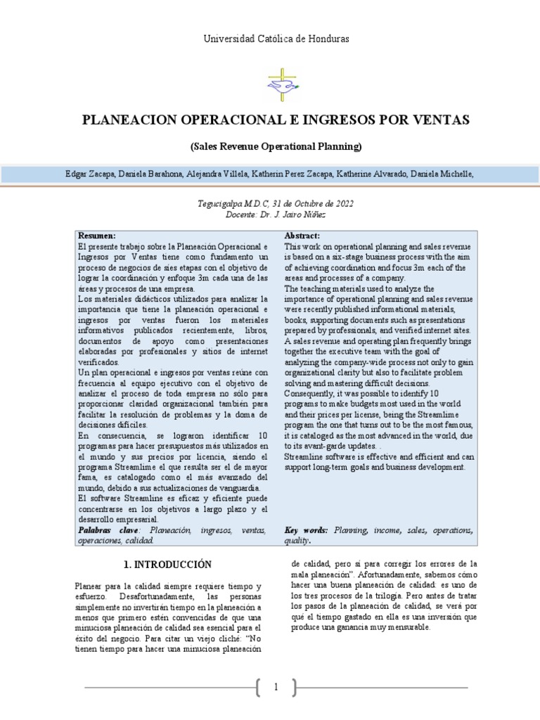 Planeacion Operacional de Calidad e Ingreso Por Ventas | PDF ...