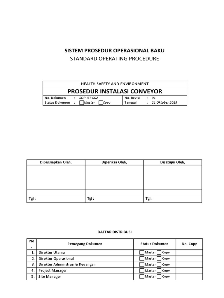 Sop Prosedure Install Conveyor | PDF