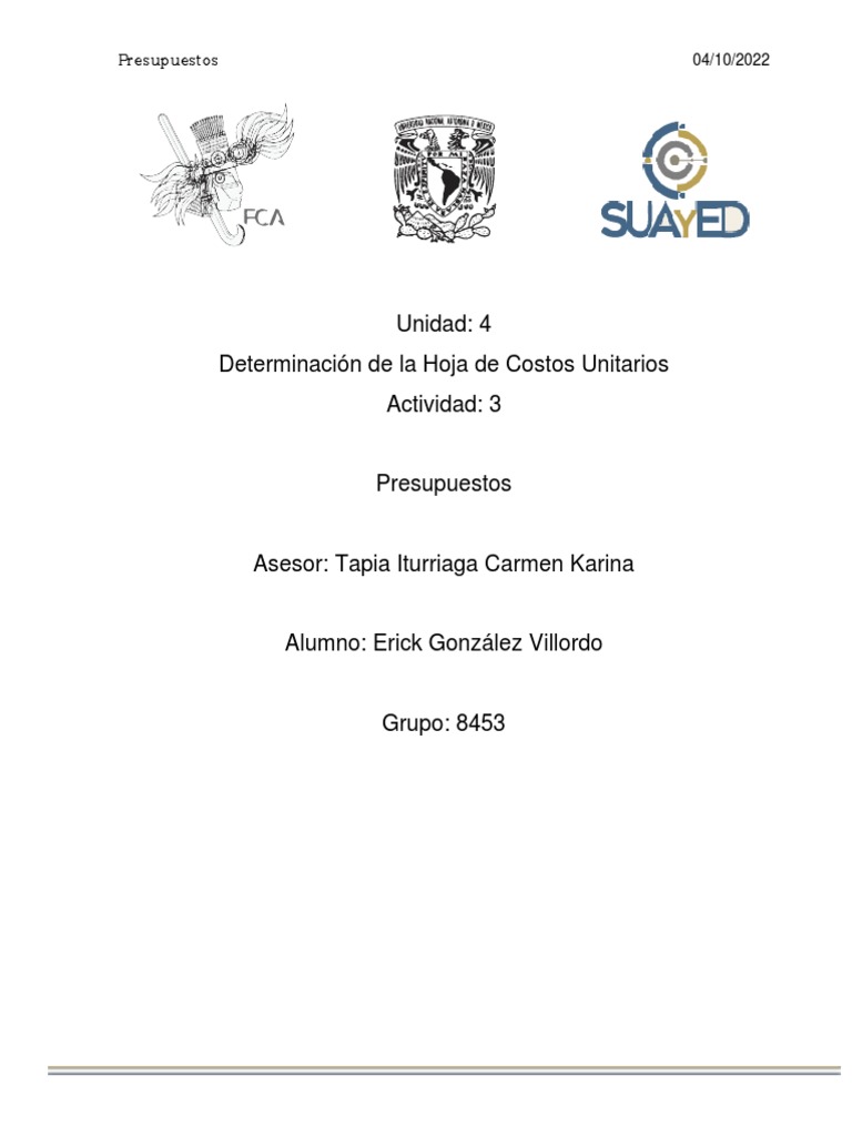 Presupuestos U4 Act. 3 | PDF