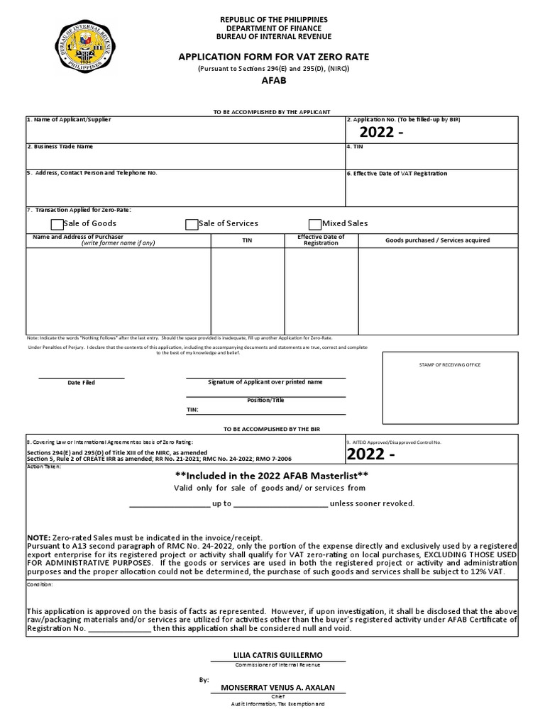 AFAB Vat-Zero Rating Application & Requirements | PDF | Value Added Tax ...