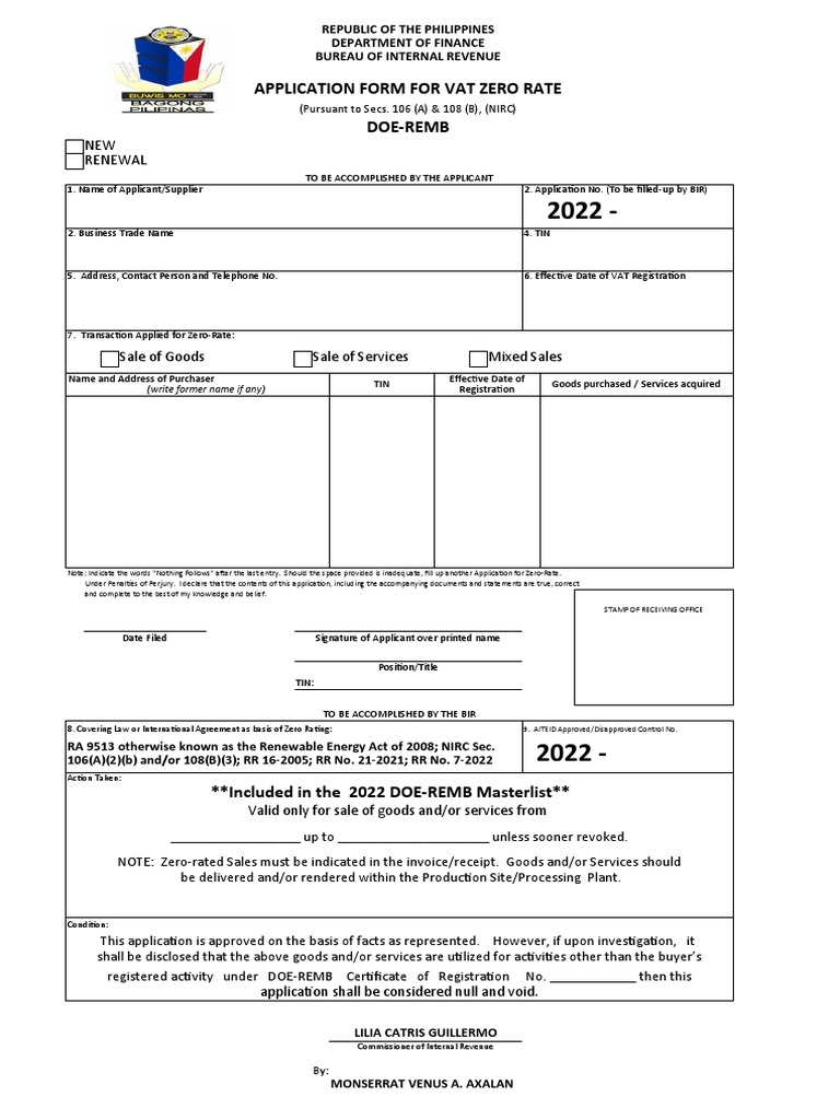 DOE-RE Application Form & Requirements | PDF | Value Added Tax | Business