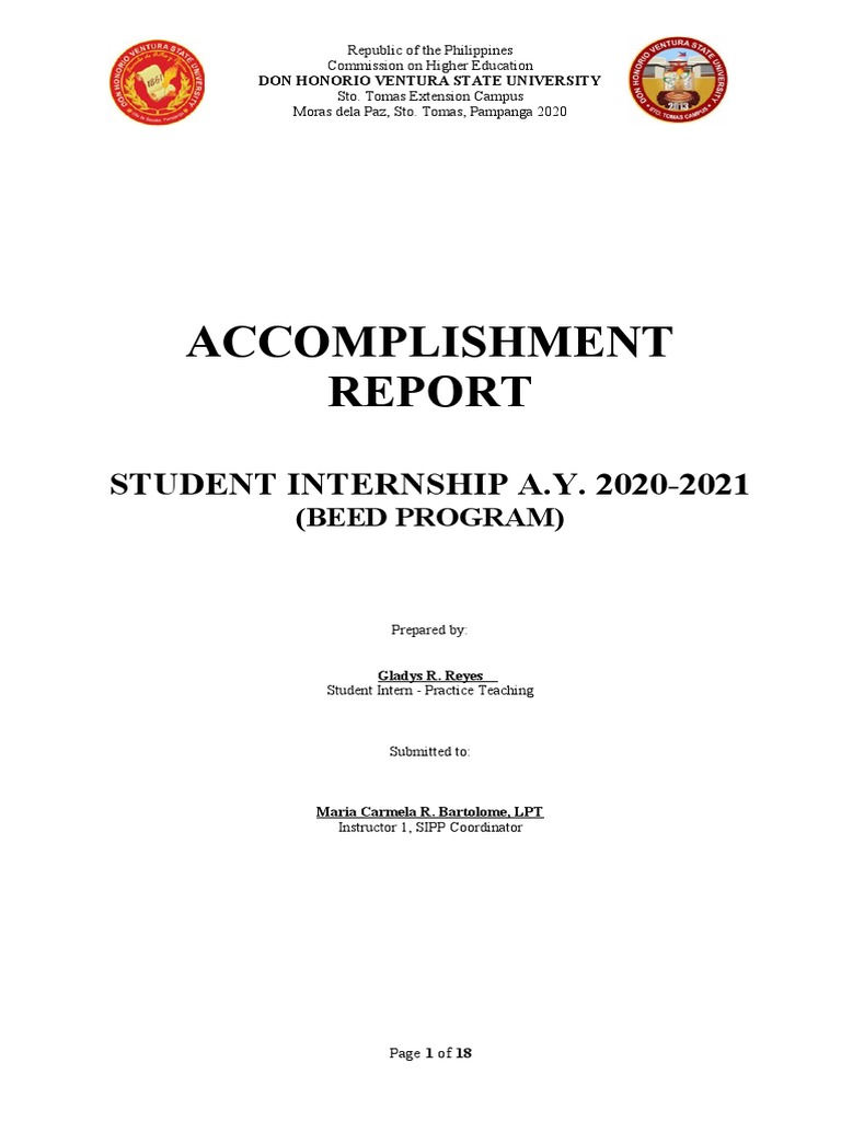 Accomplishment Report For Student Internship of 4th Yr | PDF