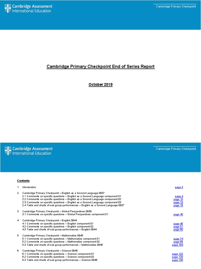 Cambridge Primary Checkpoint End of Series Report October 2019 - tcm142 ...