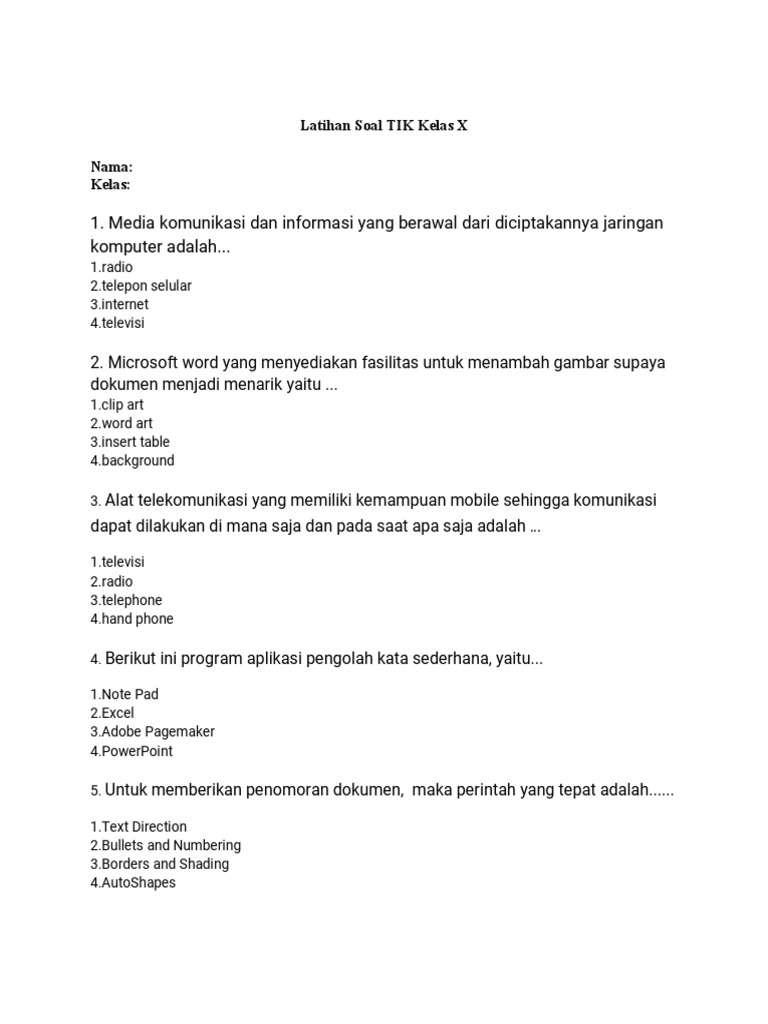 Latihan Soal TIK Kelas X | PDF