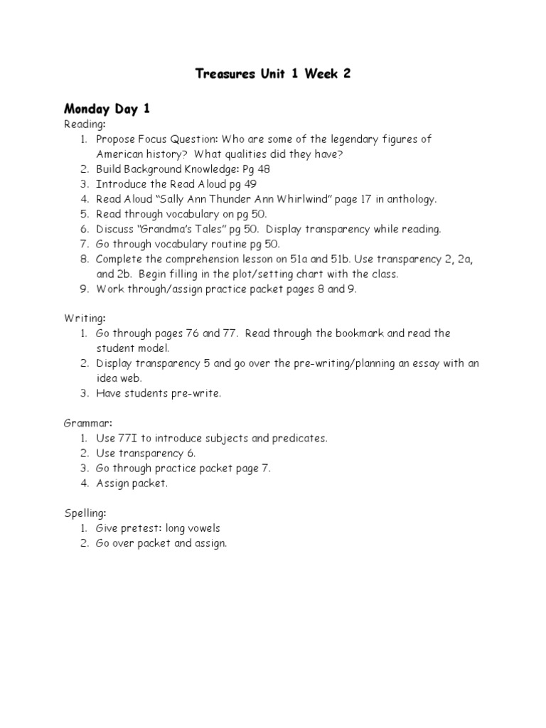 5th Grade Treasures Unit 1 Week 2 | PDF | Reading Comprehension | Semiotics