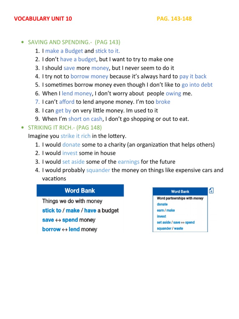 Vocabulary Unit 10 | PDF