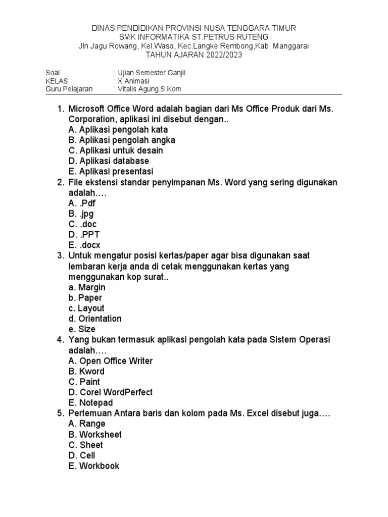 Soal UAS Mapel Informatika | PDF