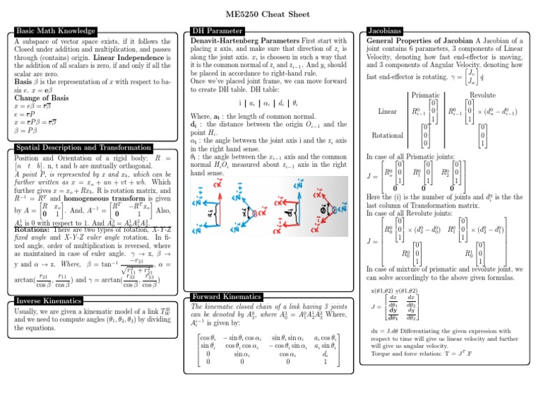 Robotics Kinematics Cheat Sheet | PDF | Euclidean Vector | Rotation ...