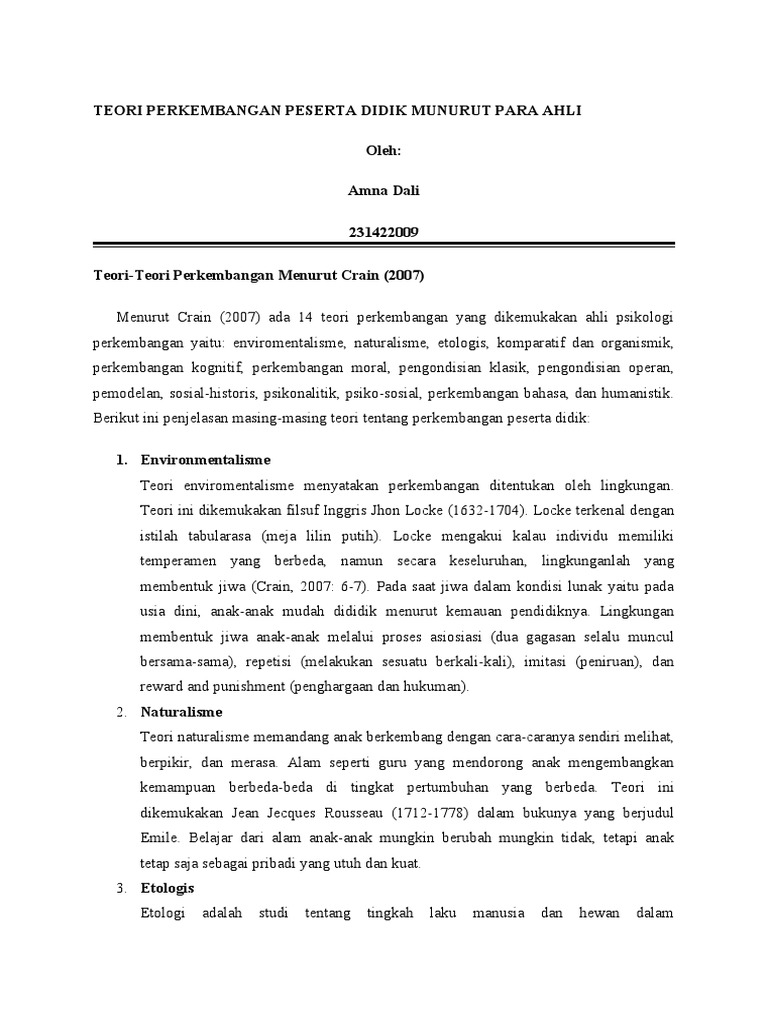 Teori Perkembangan Peserta Didik Munurut para Ahli | PDF