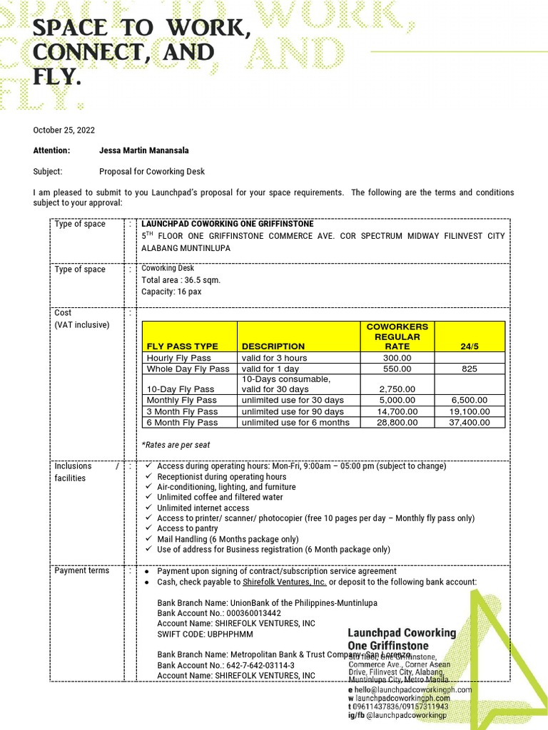 Griffinstone - Coworking Desk Proposal | PDF | Financial Services ...