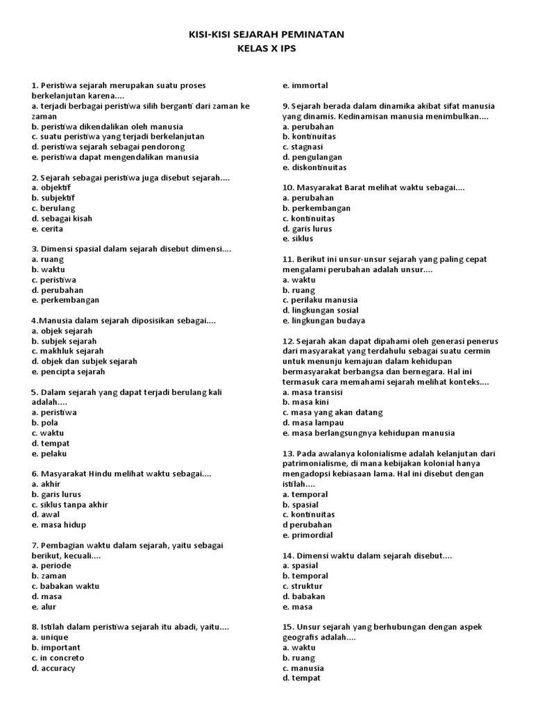 Kisi Sejarah Peminatan Kelas X | PDF