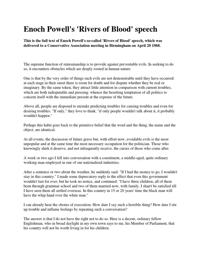 Enoch Powell Speech 1968 | PDF