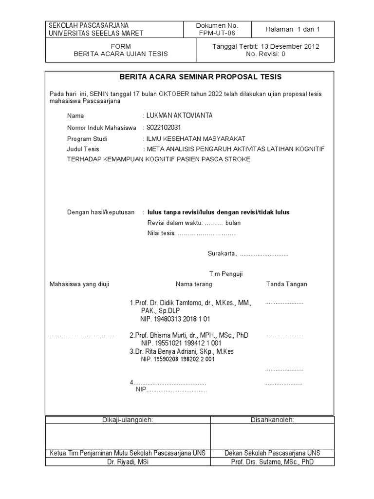 Form Berita Acara Seminar Proposal | PDF