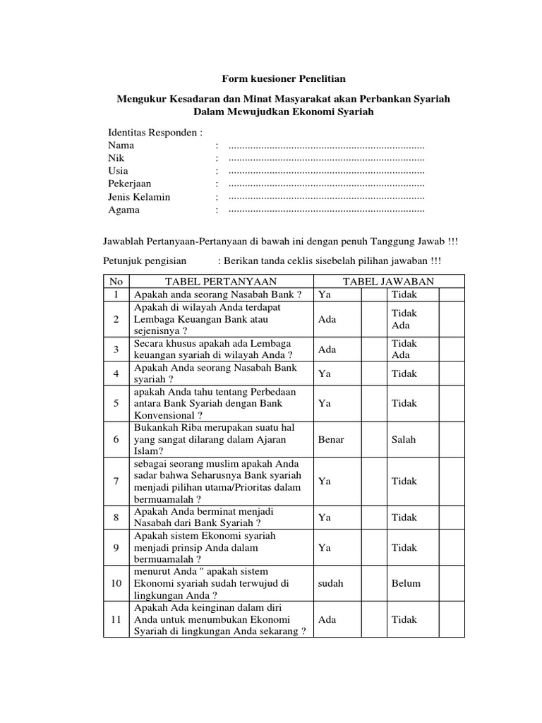 Form Kuesioner Penelitian | PDF | Bisnis | Pengembangan Diri