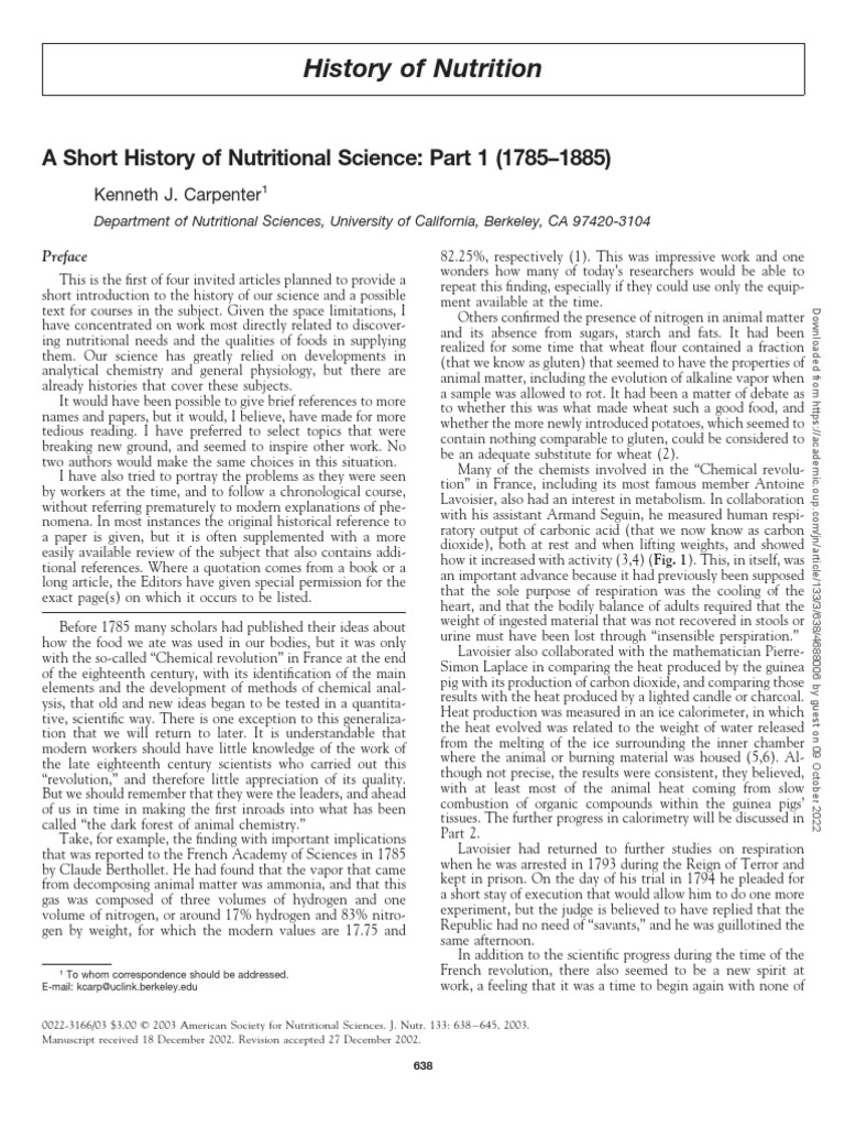 A Short History of Nutritional Science Part 1 (1785-1885) | PDF ...