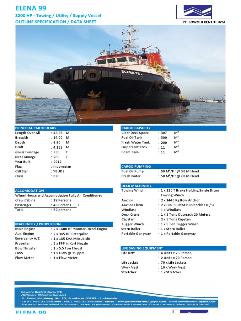 ELENA 99 Vessel Specifications | PDF | Science & Mathematics