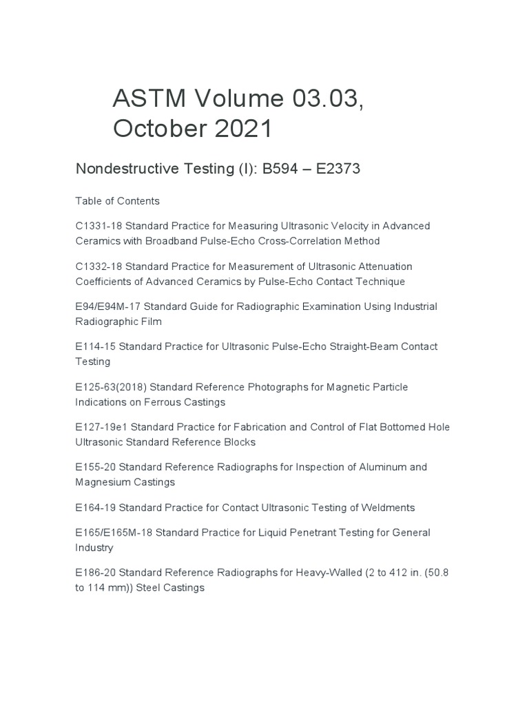 ASTM Volume 03.03 Nondestructive Testing Standards | PDF | Radiography ...