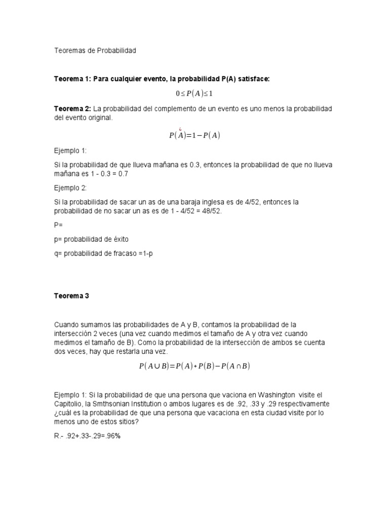 Teoremas de Probabilidad | Descargar gratis PDF | Probabilidad | Matemáticas