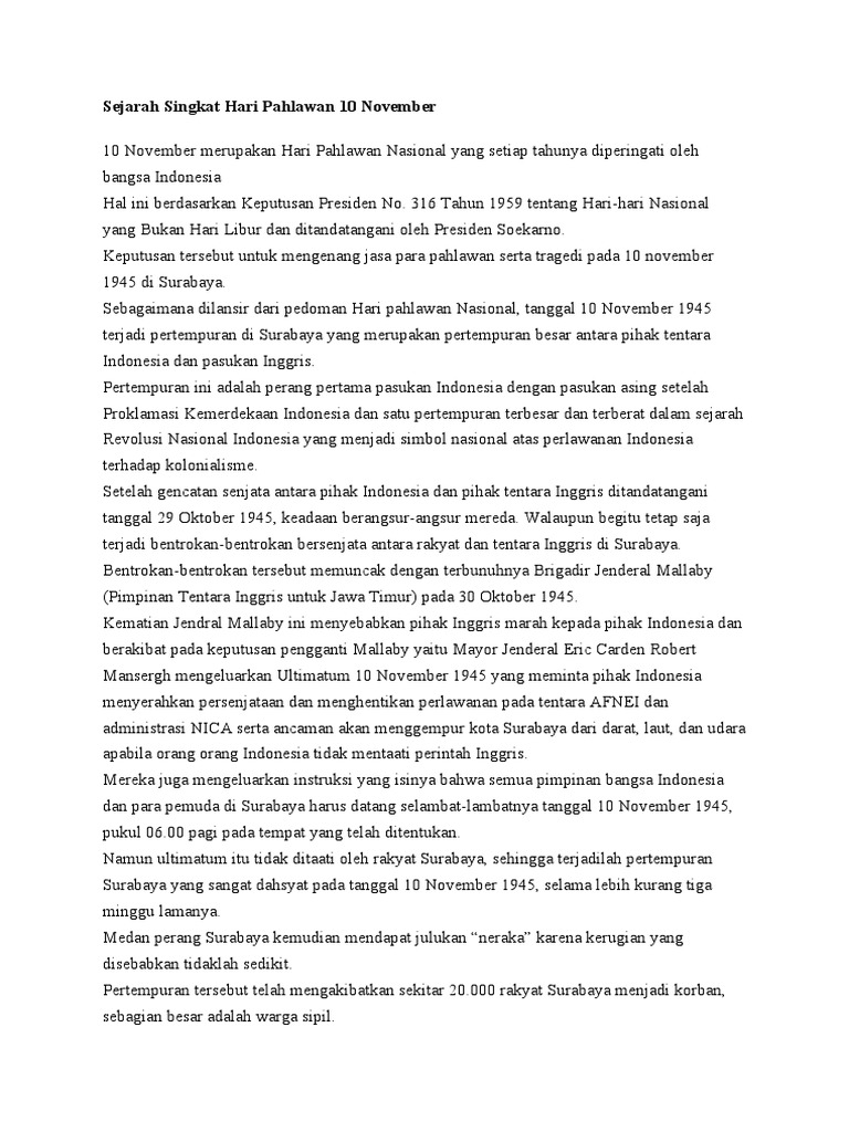 Sejarah Singkat Hari Pahlawan 10 November | PDF