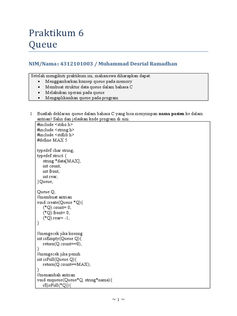 Praktikum Queue Struktur Data - Politeknik Negeri Batam | PDF ...