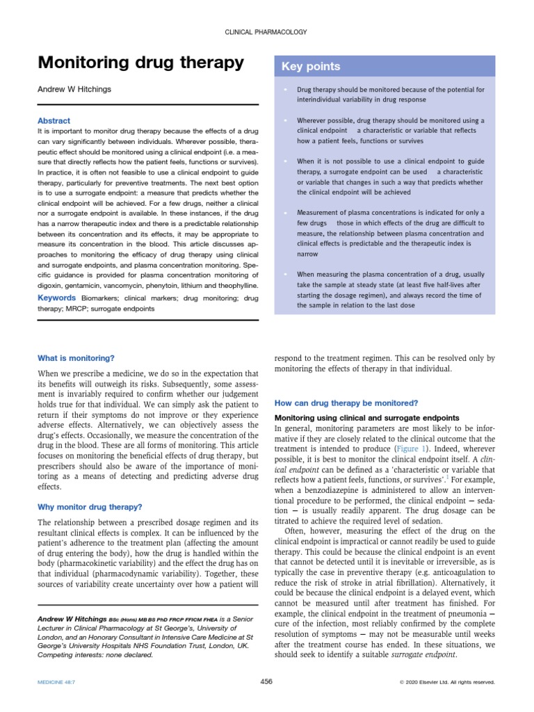 2020 Monitoring Drug Therapy | PDF | Chemistry | Dose (Biochemistry)