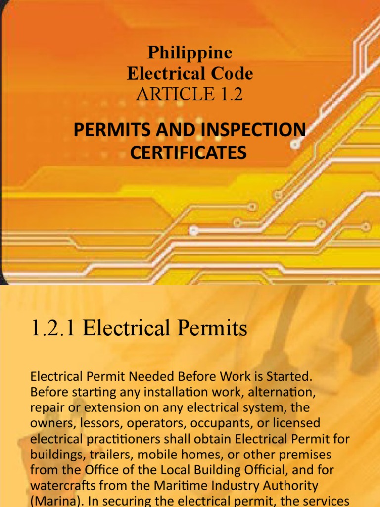 Philippine Electrical Code: Permits & Inspections | PDF | Regulation ...