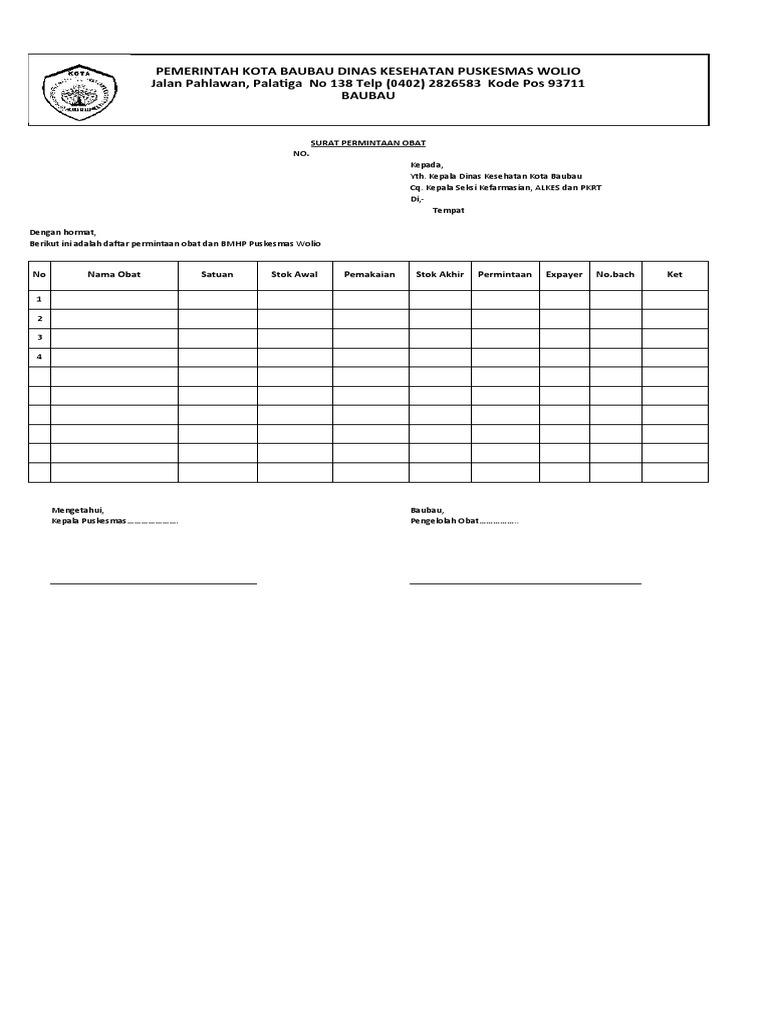 Form Permintaan Obat Puskesmas Pdf