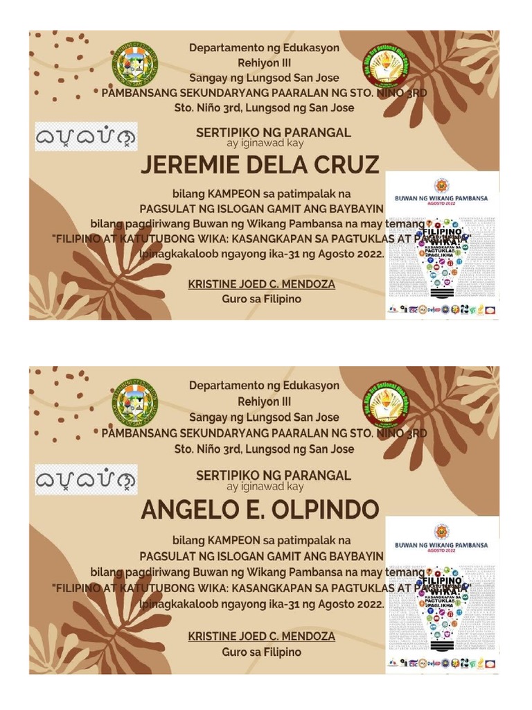 Sertipiko Buwan NG Wika Baybayin | PDF