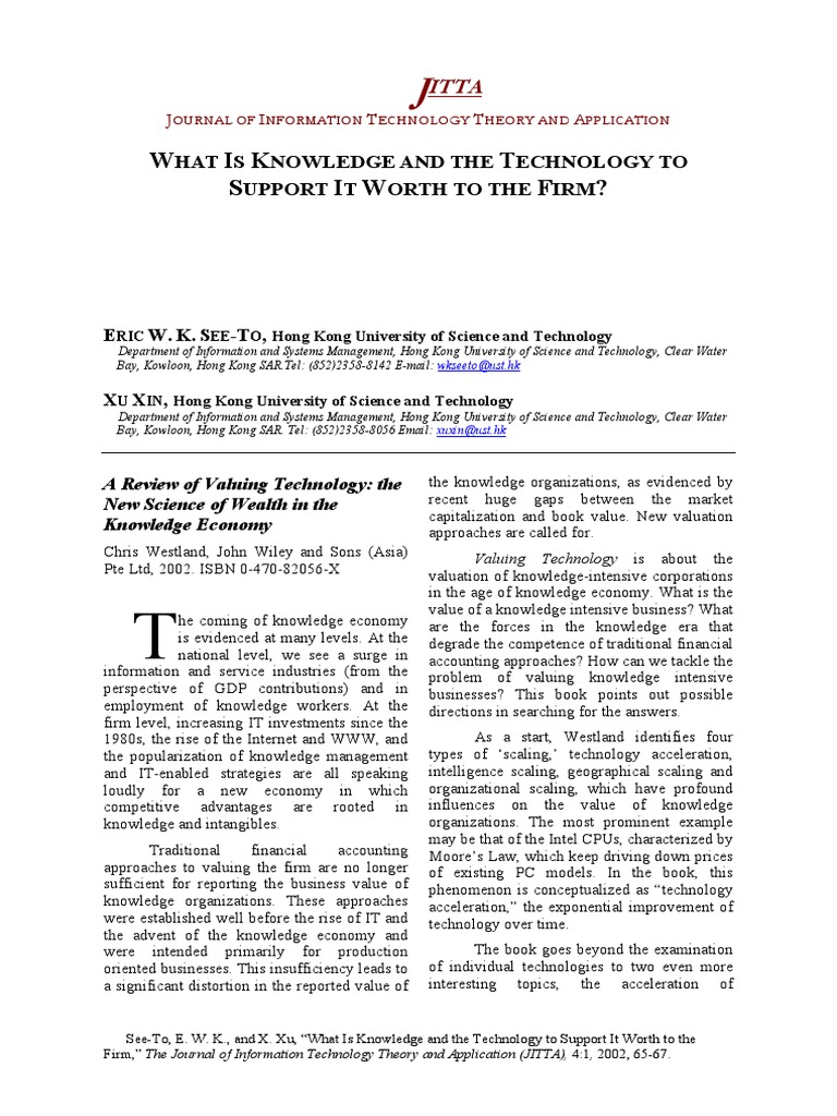 What Is Knowledge and The Technology To Support IT Worth To The F | PDF