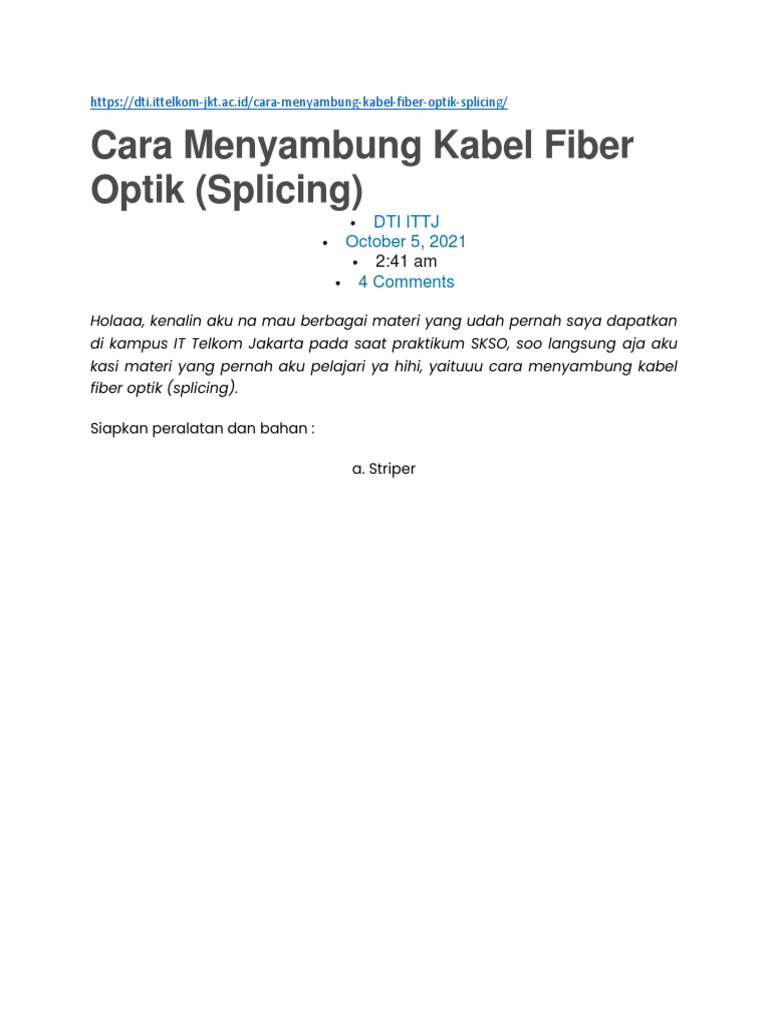 Cara Menyambung Kabel Fiber Optik | PDF
