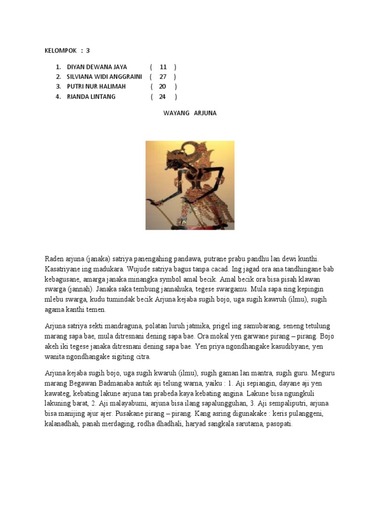 Deskripsi Wayang Arjuna | PDF | Agama & Spiritualitas