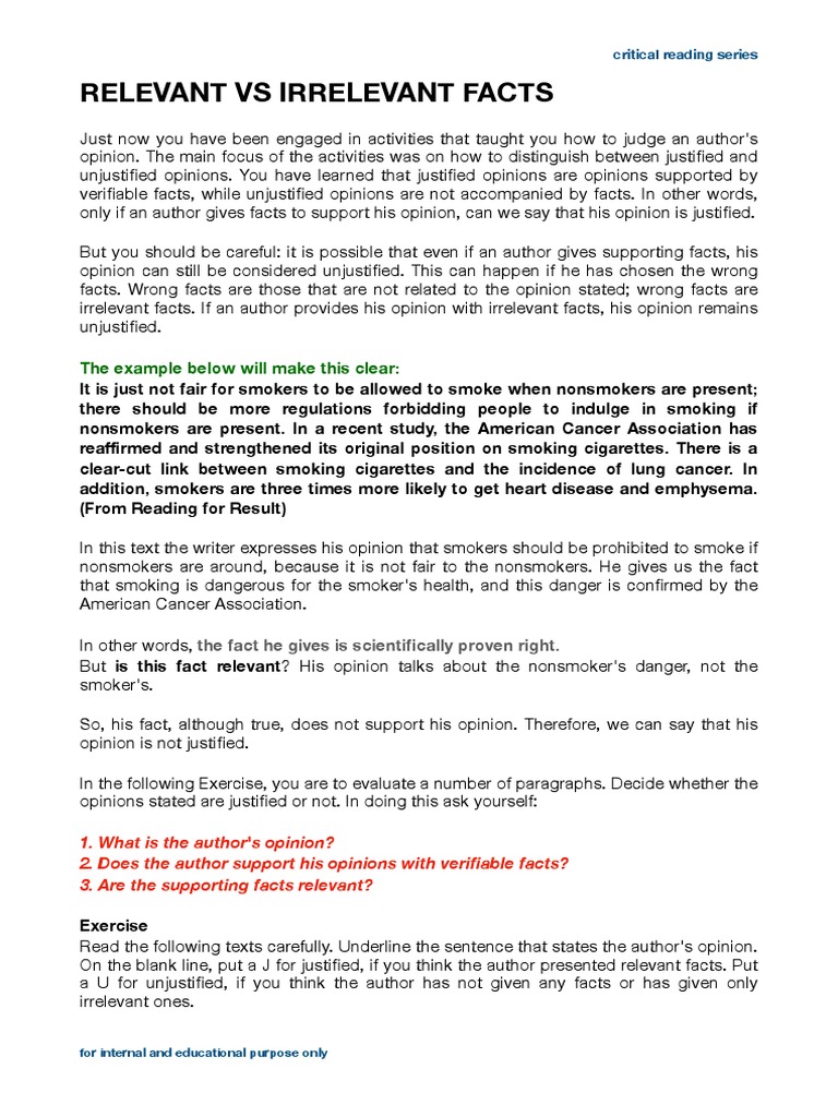 Critical Reading Relevant VS Irrelevant Facts | PDF
