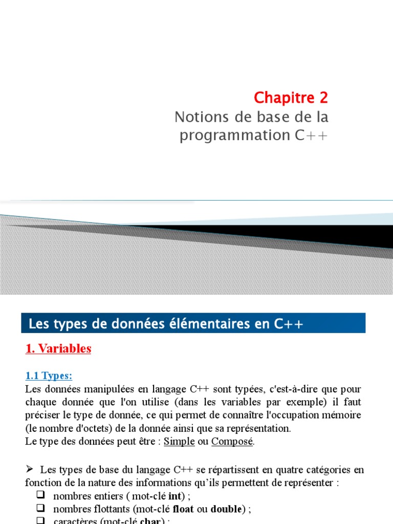 Chapitre 2 Cour C+++ | PDF | C ++ | Structure de contrôle