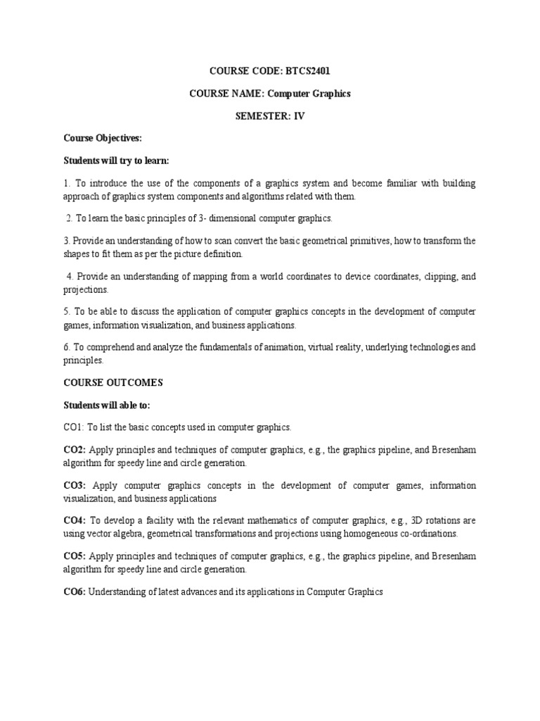 Updated - Computer Graphics Syllabus | PDF | Computer Graphics | 3 D ...