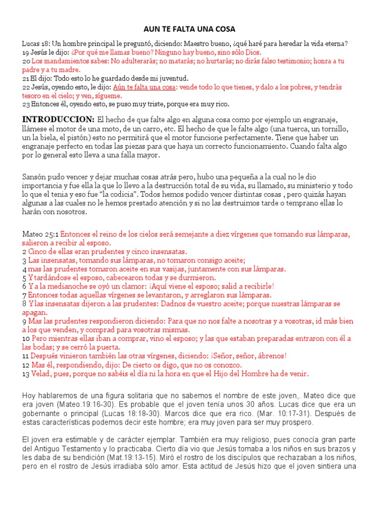 Aun Te Falta Una Cosa | PDF