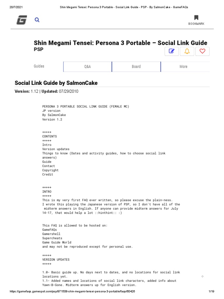 Shin Megami Tensei - Persona 3 Portable - Social Link Guide - PSP - by SalmonCake - GameFAQs | PDF