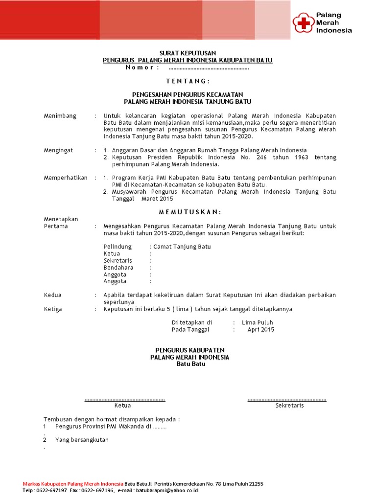 Pengesahan Pengurus PMI Kecamatan 2015 | PDF