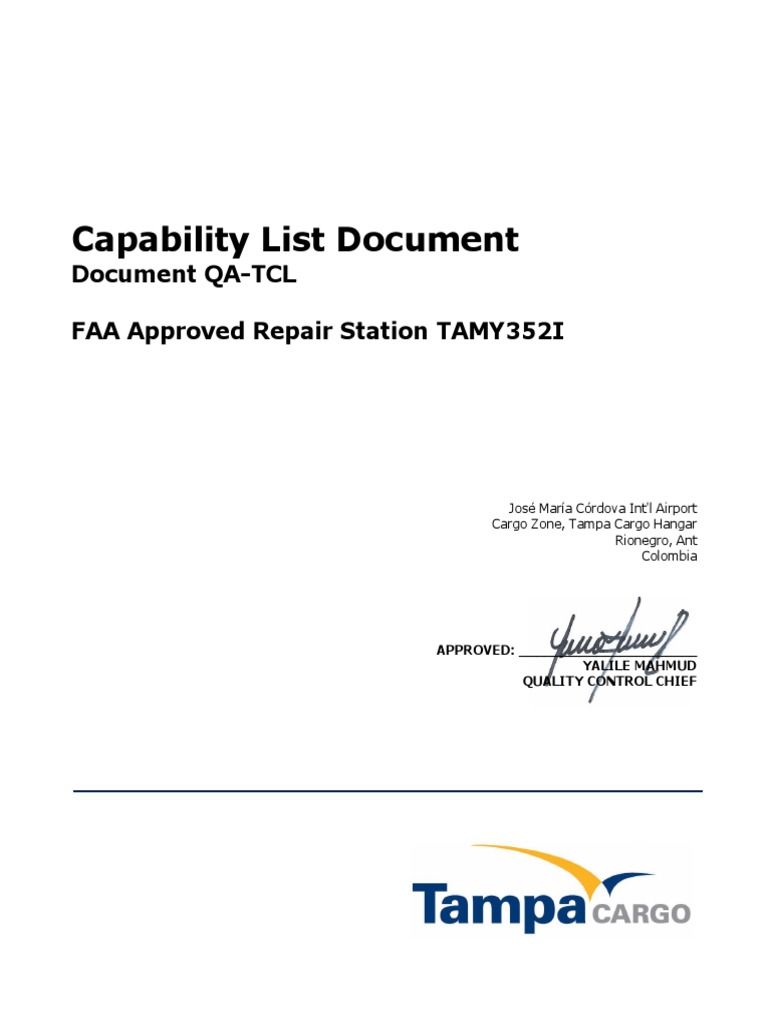 Capability List Document: Document QA-TCL FAA Approved Repair Station ...