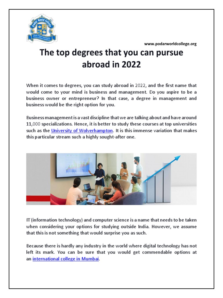 The Top Degrees That You Can Pursue Abroad in 2022 | PDF
