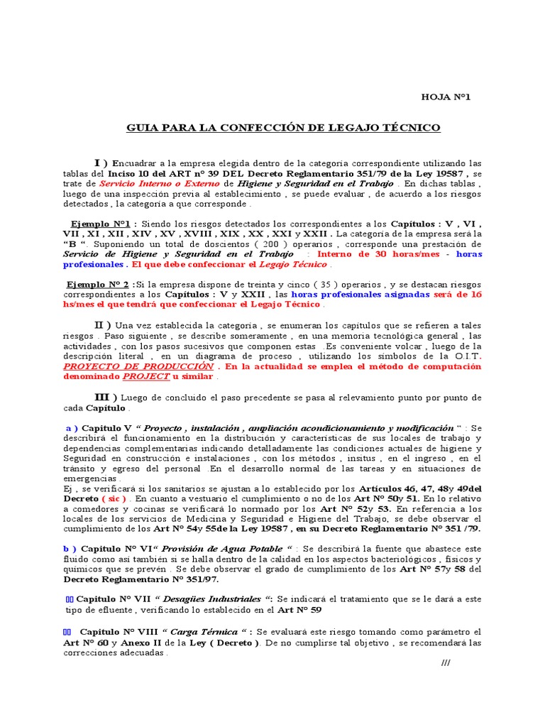 Guia para La Confeccion de Un Legajo Tecnico | PDF | Seguridad y salud ocupacional