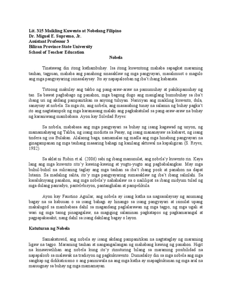 Pagsusuri ng Nobelang Filipino | PDF | Social Science | General Fiction