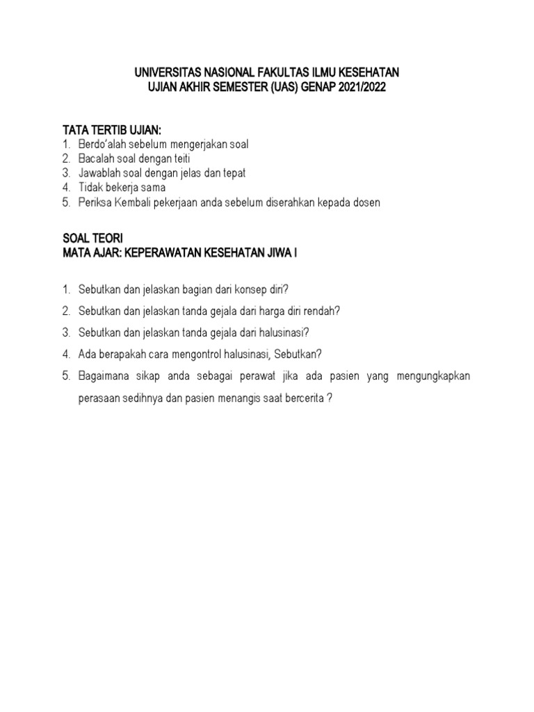 Uas Teori Kep Jiwa Sem 4. | PDF